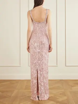 Jenny Packham Fleur Crystal-embellished Sequined Gown - Pink