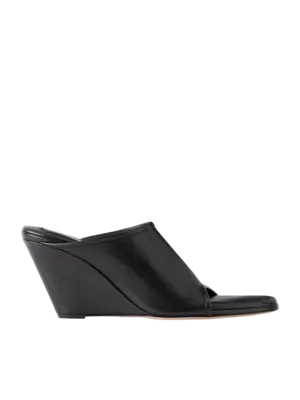 CHRISTEN 75 Stretch Leather Wedge Mules - Black
