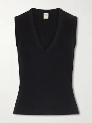 FLORE FLORE Dewi Organic Cotton-jersey V-neck Tank - Black
