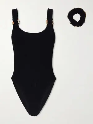 Burberry Hunza G Domino Crinkle Swimsuit With Embellished Rings - Black