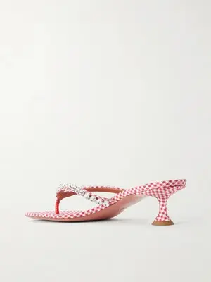Amina Muaddi Gigi 45 Checked Crystal-embellished Leather Thong Sandals - Multi