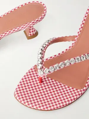 Amina Muaddi Gigi 45 Checked Crystal-embellished Leather Thong Sandals - Multi