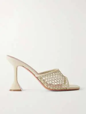 Amina Muaddi Lupita 95 Mesh Suede Sandals - Ecru