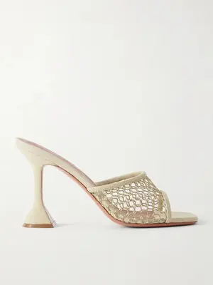 Amina Muaddi Lupita 95 Mesh Suede Sandals - Neutrals