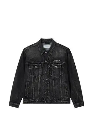 Off-White Arrows-print Washed Denim Jacket - Black