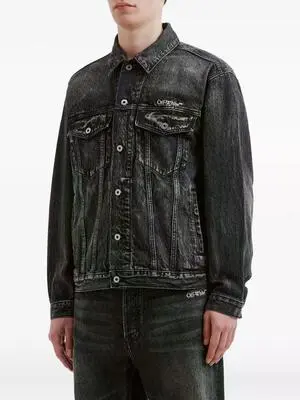 Off-White Arrows-print Washed Denim Jacket - Black