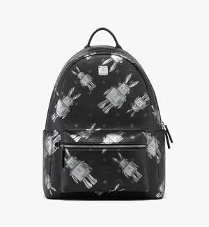 Mcm Stark Backpack In Visetos Monogram With Rabot Graphic - Black