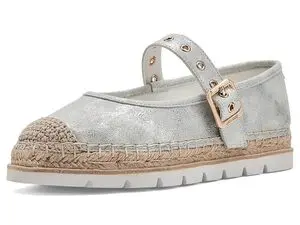 J/SLIDES NYC Metallic Leather Espadrille With Buckle Strap - Gray