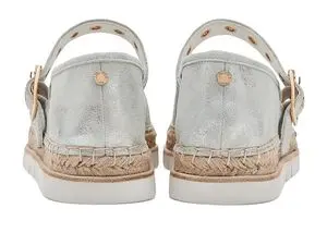 J/SLIDES NYC Metallic Leather Espadrille With Buckle Strap - Gray