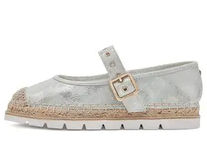J/SLIDES NYC Metallic Leather Espadrille With Buckle Strap - Gray