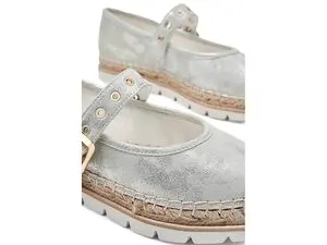 J/SLIDES NYC Metallic Leather Espadrille With Buckle Strap - Gray