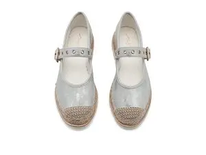 J/SLIDES NYC Metallic Leather Espadrille With Buckle Strap - Gray