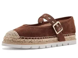 J/SLIDES NYC Metallic Leather Espadrille With Buckle Strap - Tan