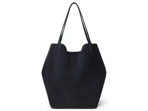 Midnight Blue Leather Tote Bags with Detachable Shoulder Strap