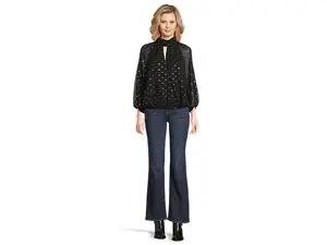 Vince Camuto Mock Neck Printed Long Sleeve Blouse