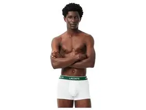 Lacoste Cotton Stretch Essentials Trunks 3-pack Underwear /white/lead Grey - Black