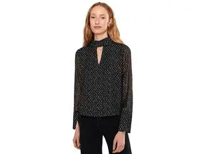 Vince Camuto Mock Neck Keyhole Long Sleeve Blouse - Black