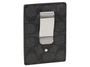 COACH Money Clip Card Case In Signature Canvas Wallet Handbags Charcoal - Black