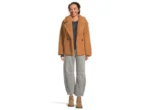 UGG Short Teddy Coat With Faux Horn Buttons - Brown