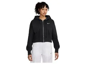 Nike Phoenix Fleece Loose Full-zip Cropped Hoodie - Black/sail