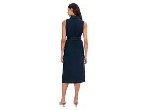 Vince Camuto Sleeveless Collared Belted Shirt Dress - Navy