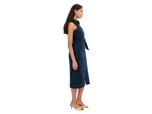 Vince Camuto Sleeveless Collared Belted Shirt Dress - Navy