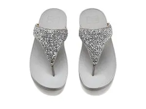 Fitflop Lulu Shimmerfoil Toe-thong Wedge Sandals - Silver