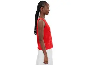 Vince Camuto Pointelle Knit V-neck Tank - Red