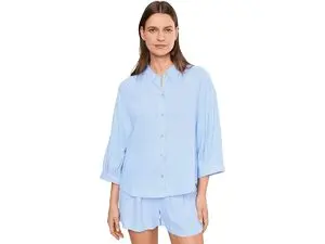 Eberjey Linen Blend Relaxed Sleeve Top - Blue