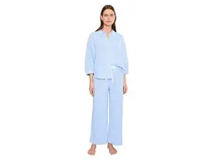 Eberjey Linen Blend Relaxed Fit Gingham Pajama Pants - Blue