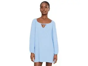 Eberjey Gingham Linen Blend Balloon Sleeve Dress - Blue