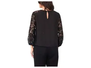 Vince Camuto Crew Neck Lace Sleeve Top - Black