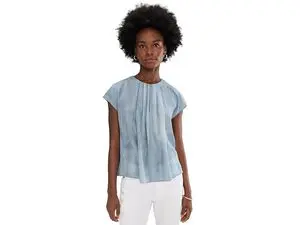 Vince Gathered Cap Sleeve Blouse - Blue