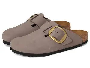 BIRKENSTOCK Boston Big Buckle Nubuck Leather Clogs - Red