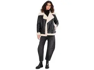 Vince Camuto Zip Front Faux Leather Jacket With Shearling Trim