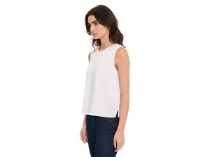 Vince Camuto Sleeveless Crew Neck Embellished Blouse - White