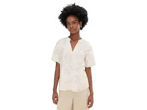 Vince Camuto Notch Neck Short Puff Sleeve Printed Top - Camel