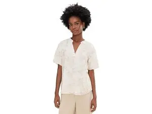 Vince Camuto Notch Neck Short Puff Sleeve Printed Top - Tan