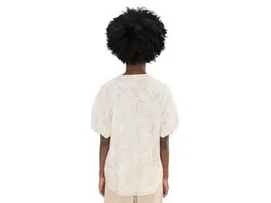 Vince Camuto Notch Neck Short Puff Sleeve Printed Top - Tan