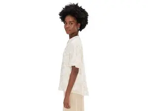 Vince Camuto Notch Neck Short Puff Sleeve Printed Top - Tan