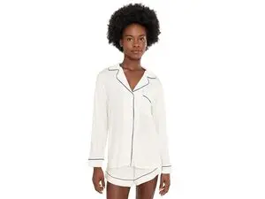Eberjey Gisele Tenceltm Modal Long Sleeve Shorts Pj Set Pajama Sets - White/navy