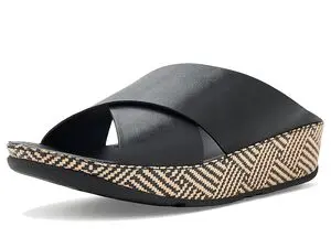 FITFLOP FitFlop Lulu Lux Graphic-Weave Leather Cross Slides Wedge Shoes