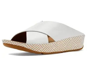 Fitflop Lulu Lux Graphic-weave Leather Cross Slides Wedge Shoes - Pink