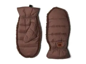 UGG All Weather Quilted Mittens With Faux Fur Trim - Brown