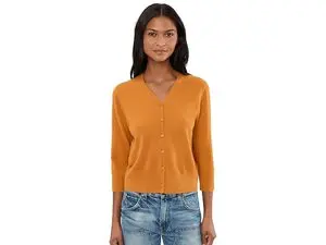 Vince Elbow Sleeve V-neck Cardigan - Orange