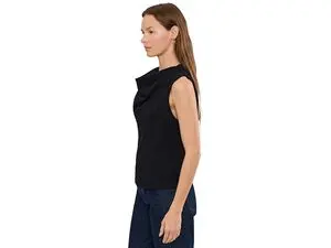 Vince Shadow Grid Cowl Neck Top - Black
