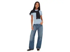 Vince Ribbed Short Sleeve Crew Neck T-shirt - Blue
