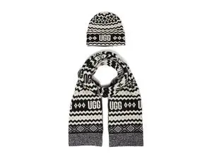UGG Fair Isle Knit Beanie And Scarf Set - Black