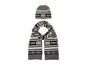 UGG Fair Isle Knit Beanie And Scarf Set - Black