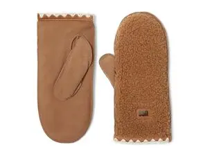 UGG Fluff Scalloped Mitten Dress Gloves - Chestnut